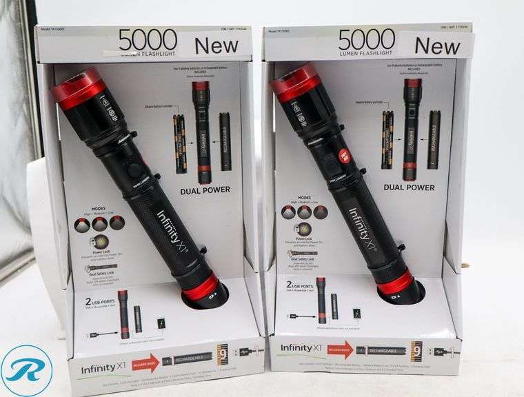 (2) Infinity XT 5000 Lumen Rechargeble Flashlight - New - Roller Auctions