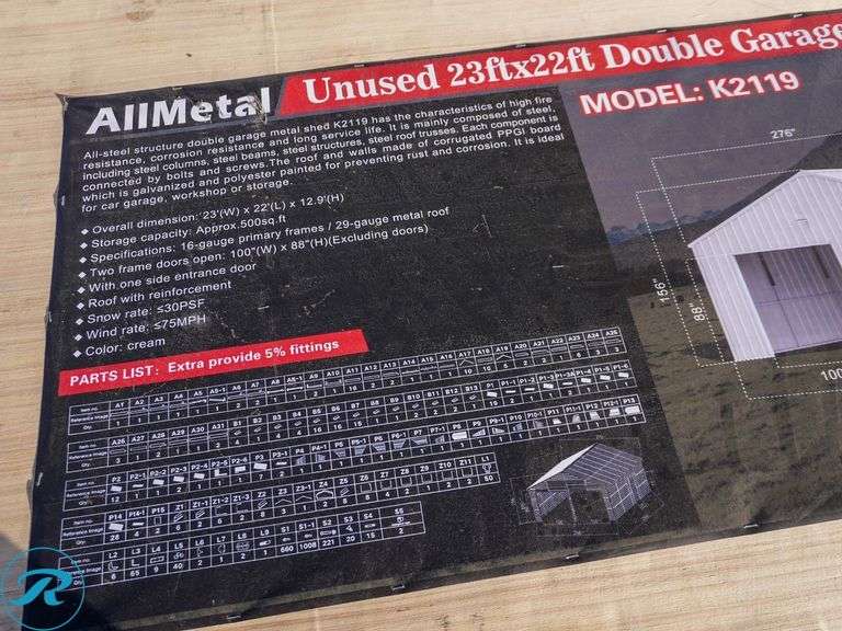 New All Metal 23' X 22' Double Garage Metal Shed, MOD K2119 - Roller ...