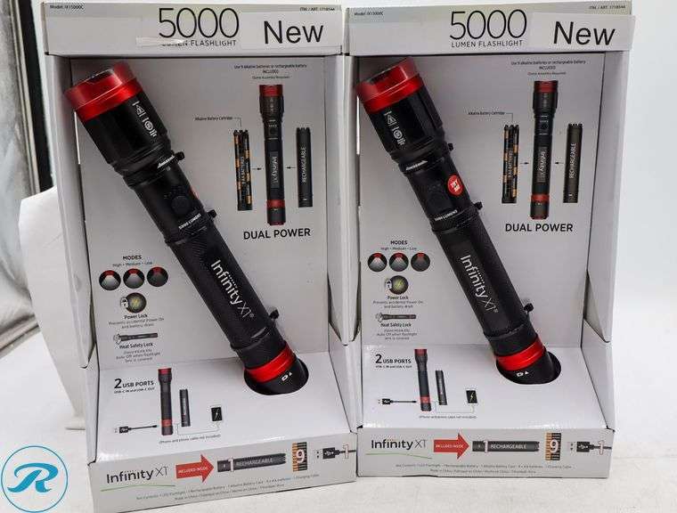 (2) Infinity XT 5000 Lumen Rechargeble Flashlight - New - Roller Auctions