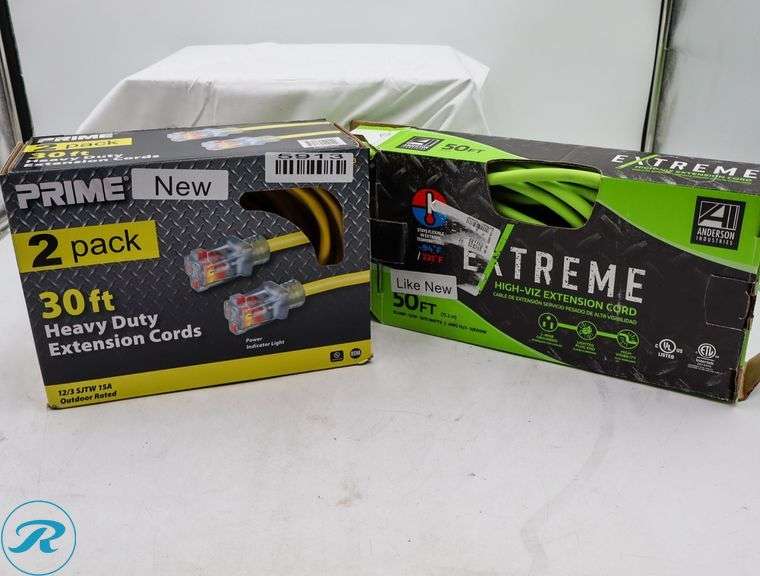 (1) Prime Extension Cord 30ft 2-pk - New; (1) Extreme 50ft Extension ...