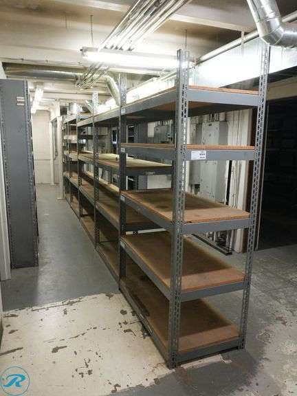 (40) Assorted Metal Shelving Units (4-Missing Wood Shelves) - Roller ...