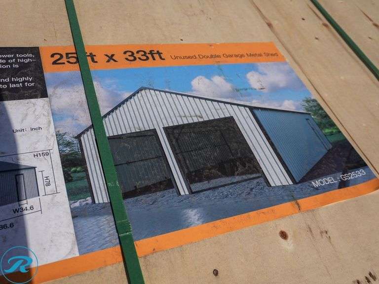 New Chery 25' X 33' Double Garage Metal Shed, MOD. GS2533 - Roller Auctions