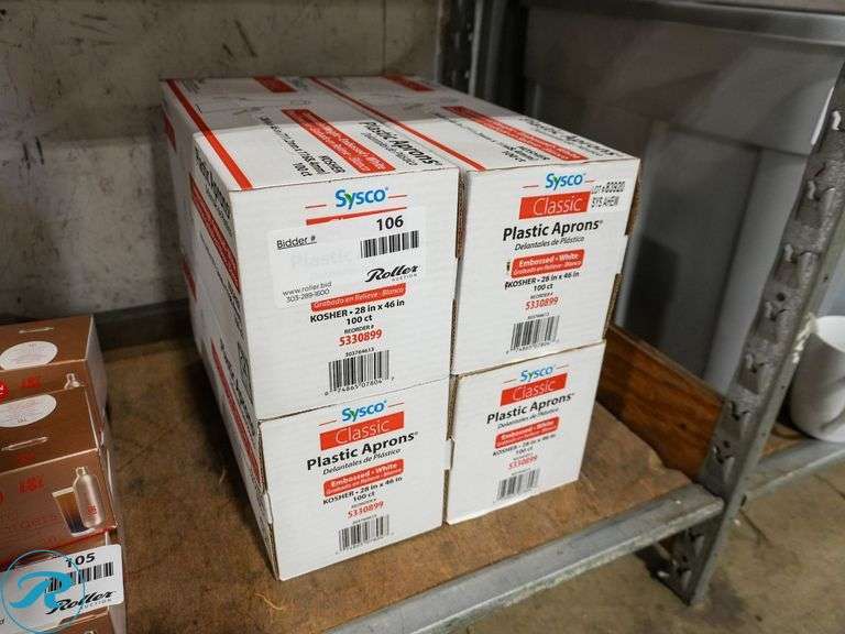 (4) Boxes of Sysco Plastic Aprons - Roller Auctions