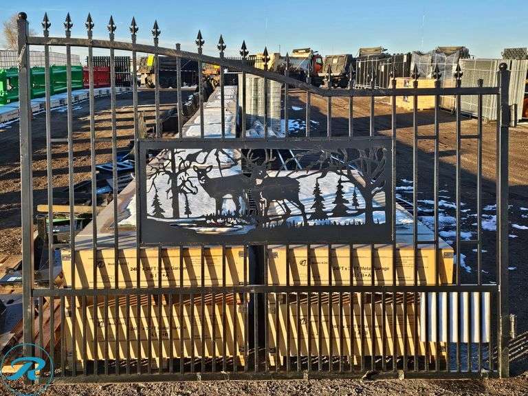 New All Metal 20' Driveway Gate, 7' High, Deer Emblem (Some Tines ...