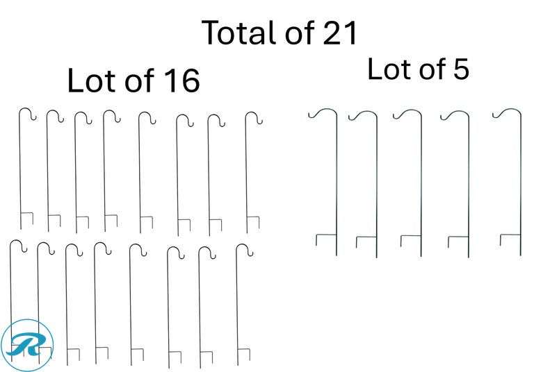 (21 pcs) New- (16) Style Selections 90" Black Metal Shepards Hooks (5) 84.8" Steel Painted ...