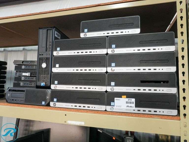 Shelf of HP And Dell CPUs - Roller Auctions