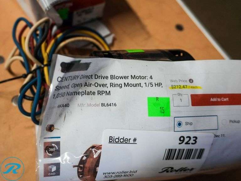 Century BL6416 Direct Drive Blower Motor - Roller Auctions