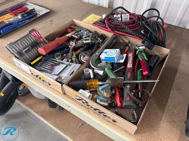 Hand Tools, Hardware, and Cables in Cardboard Organizer - Roller Auctions