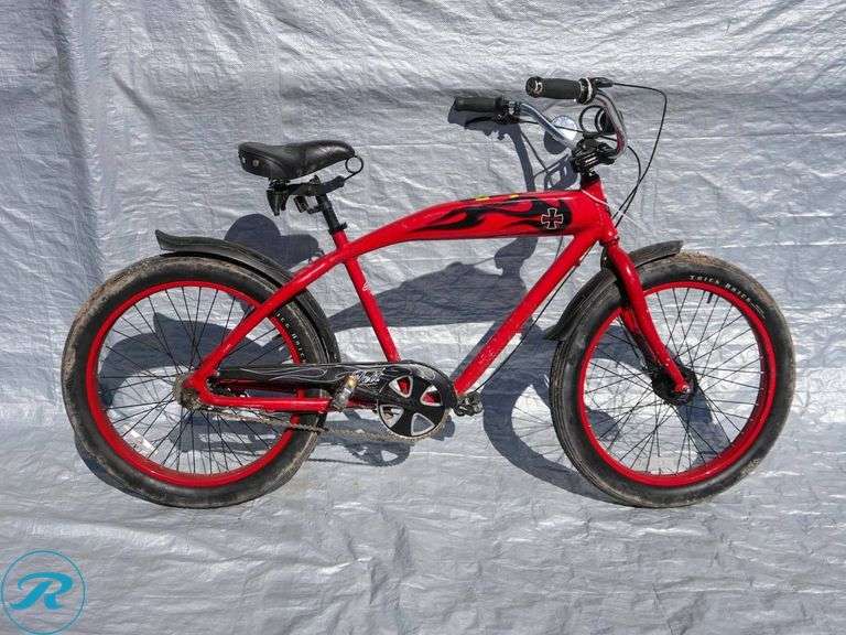 Red Baron Cruiser Bicycle with Flame Graphics and Wide Tires - Roller ...