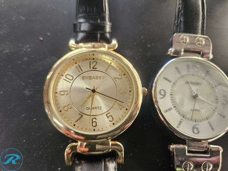 (3) Watches; Embassy and Anne Klein with Black Leather Bands - Roller ...