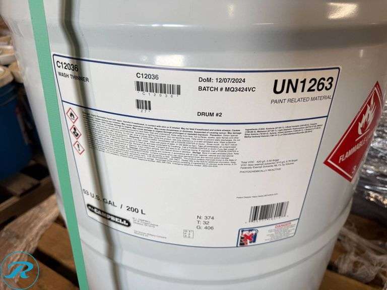 55-Gallon Drum of C12036 Wash Thinner, UN1263 Paint Related Material ...