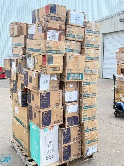Pallet of Toilet Paper, Paper Towel and Plastic Utensil Dispensers ...