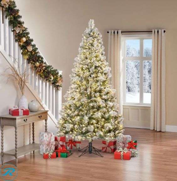 7.5 ft Pre-Lit Flocked Glitter Artificial Christmas Tree, 1,150 Color ...