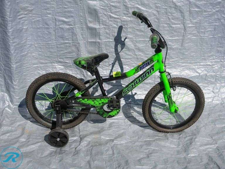 Schwinn Piston Children’s Bicycle with Training Wheels, Green and Black ...