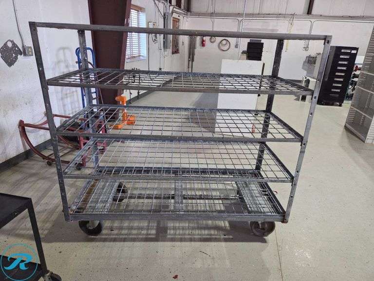 Metal Rolling Wire Shelving Unit with Four Tiers - Roller Auctions