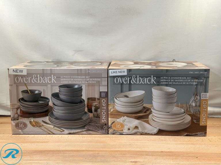 Over & Back:16 Pc Options Gray Dinnerware Set Bowl Plate Stoneware- New ...