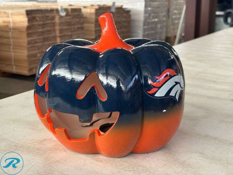 Sports Culture Ceramic Pumpkin with Denver Broncos Logo and Carved Jack ...