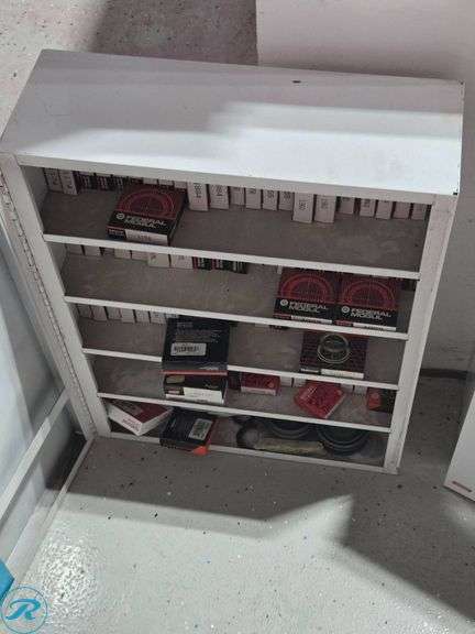 (2) White Metal Storage Cabinets with Assorted Automotive Parts ...