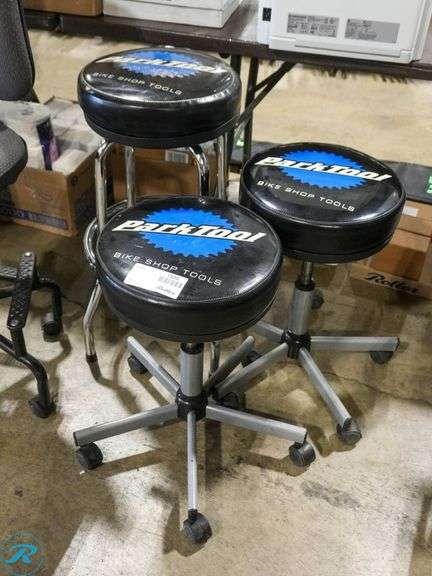 (3) Park Tool Bike Shop Stools (2) With Casters - Roller Auctions