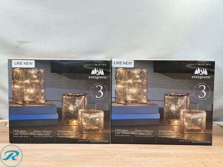 Evergreen LED Glass Cubes Towers, Set of 3, Assorted Designs- Like New ...