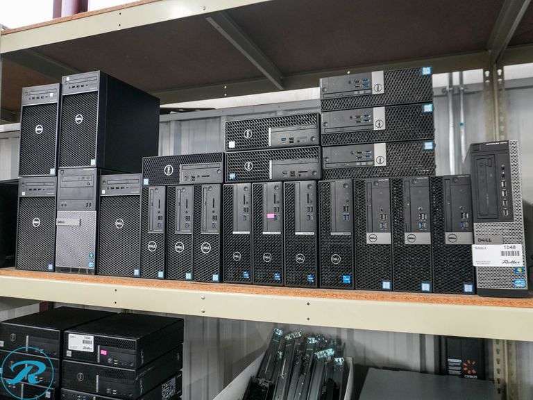 Shelf of Dell CPUs - Roller Auctions