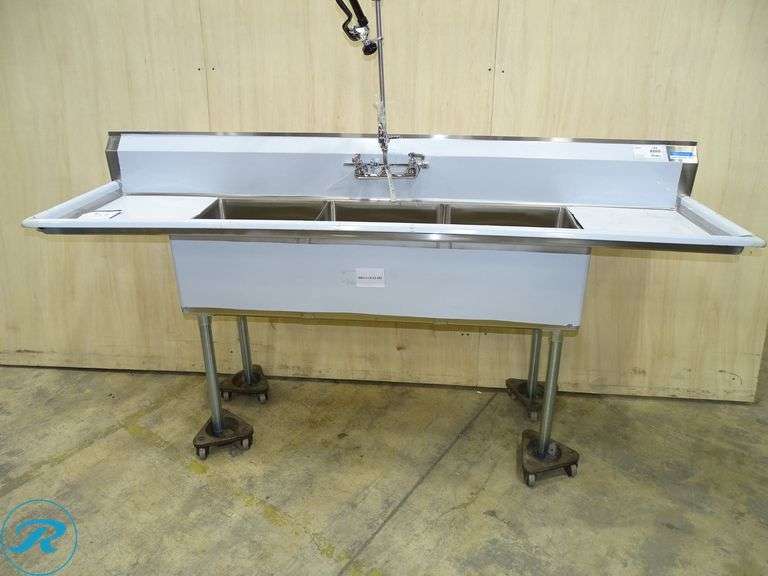 New BKS-3-18-12-18T 90in Stainless Steel 3-Comp Sink with 18in Basins ...