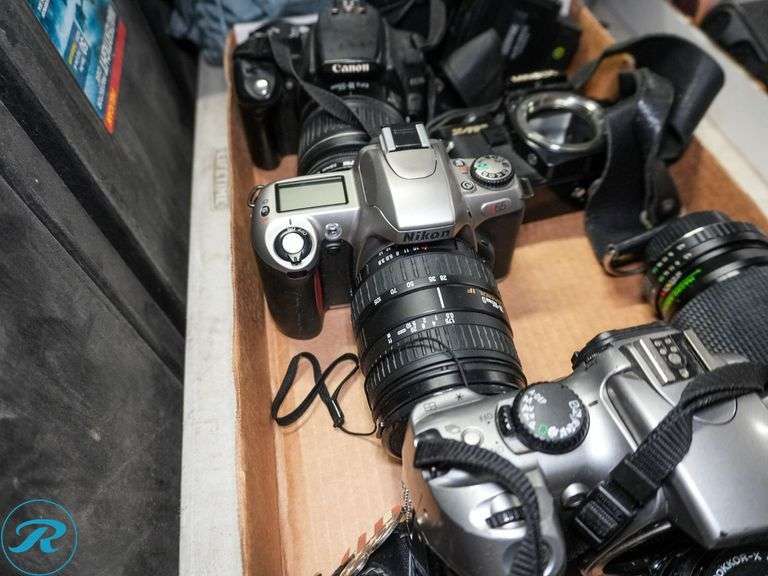 Tray Of Cameras And Lenses, Camera Bag: (2) Canon EOS, Minolta X-700 ...