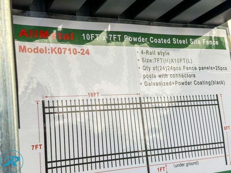 (24) New All Metal K0710 Powder Coated Steel Site Fence Sections With Posts and Connectors, 10 ...