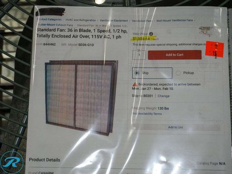 SD36-GID Exhaust Fan, 40" x 40" - Roller Auctions
