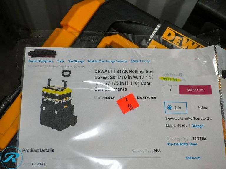 DeWalt DWST60404 TSTAR 3-Tier Rolling Toolbox - Roller Auctions