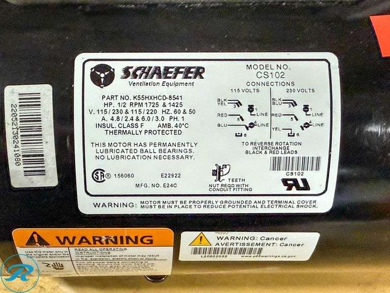 Schaefer Motor, 1/2 Hp - Roller Auctions