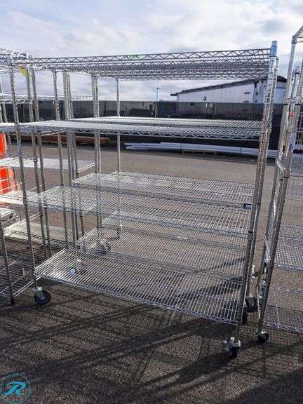 (3) 4-Tier Wire Racks on Casters, 60" x 18" - Roller Auctions