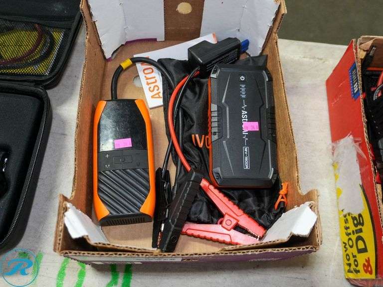 Tray Of ASTROVI Jump Starter and Kapono Portable Air Compressor ...