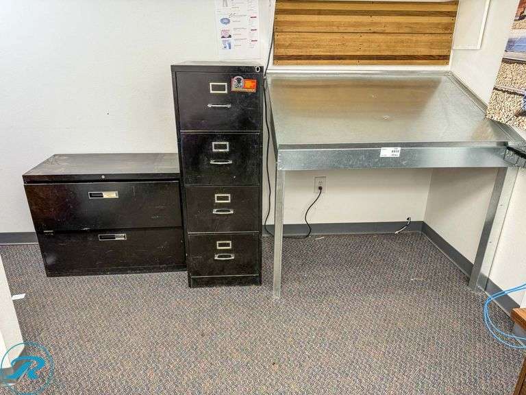 Stainless Steel Drafting Table With 4-Drawer and 2-Drawer File Cabinets ...