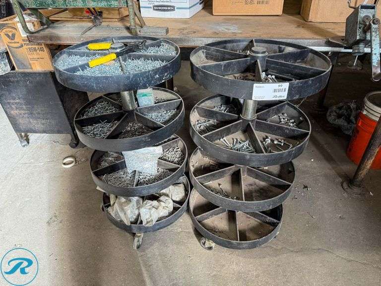 (2) 4-Tier Hardwood Sorters on Casters With Pin Setter and Inventory ...