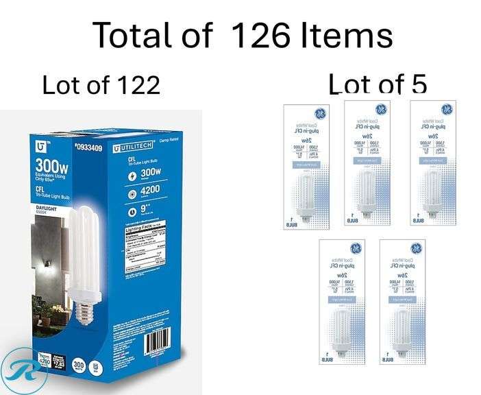 (127 Items) New- (122) UtiliTech Tri-Tube 300-Watt EQ Daylight Mogul ...