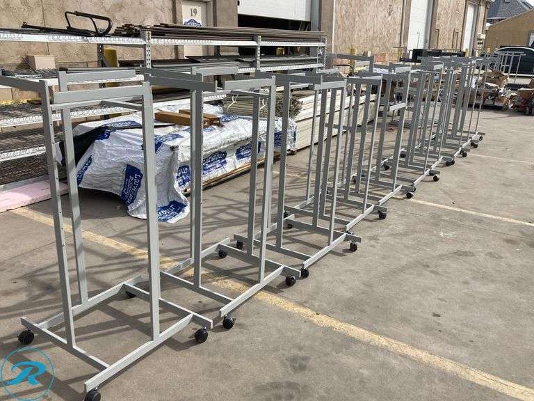 (10) Heavy Duty Clothing/Storage Racks with adjustable arms and rolling ...