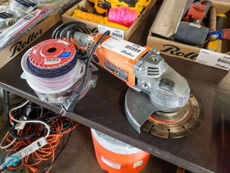 Ridgid R10202 Angle Grinder, 7" With Blades and Sanding Disks - Roller ...