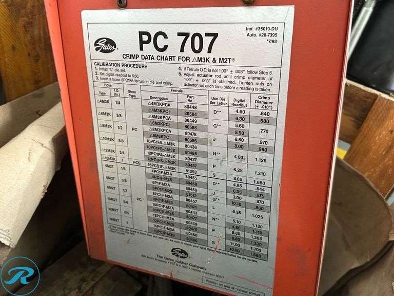 Gates PC707 Hydraulic Hose Crimper With Dies - Roller Auctions