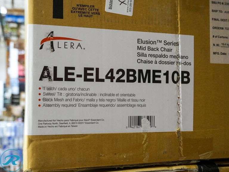 (2) Alera ALE-ELY2BMEIOB Mid Back Chairs - Roller Auctions