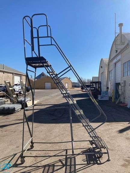 Used- Metal Rolling Platform Ladder with Locking Wheels Overall ...