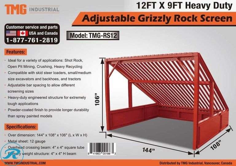 New TMG Industrial TMG-RS12 Heavy Duty Adjustable Rock Screen, 12' x 9 ...