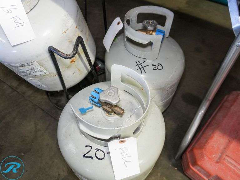 (2) Full Propane Tanks & 1/3 Full Tank With Turkey Frier Stand - Roller ...