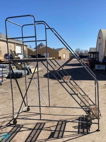 Used- Metal Rolling Platform Ladder with Locking Wheels Overall ...