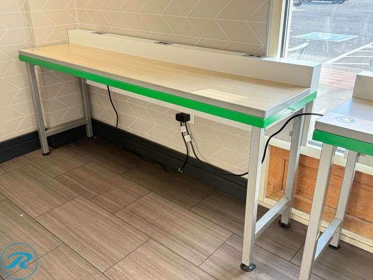 Wood & Metal Communal Table With Charging Outlets, 72in x 19in - Roller ...