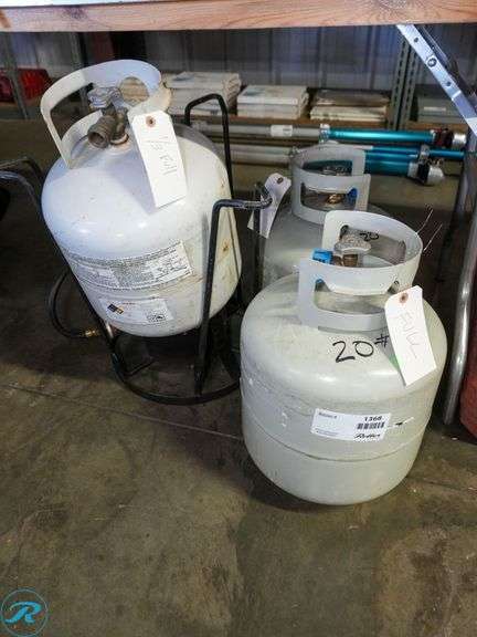 (2) Full Propane Tanks & 1/3 Full Tank With Turkey Frier Stand - Roller ...