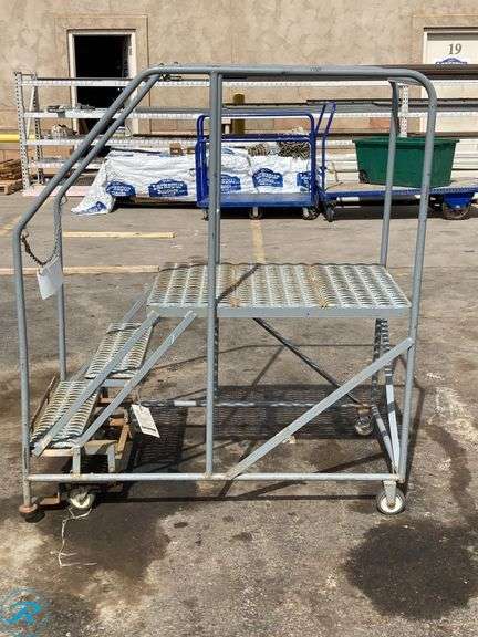(1) Used- Metal Rolling Platform Ladder w/ Locking Wheels overall ...