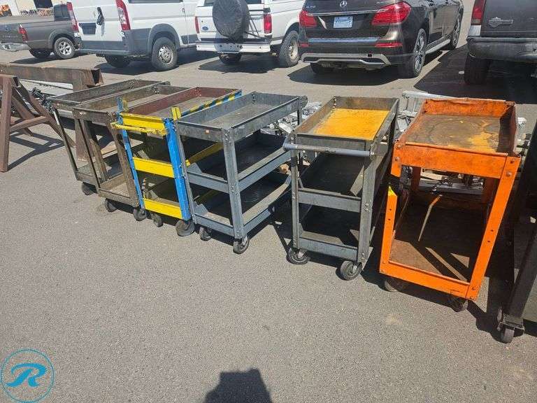 (6) Rolling Metal Utility Carts with Shelves - Roller Auctions