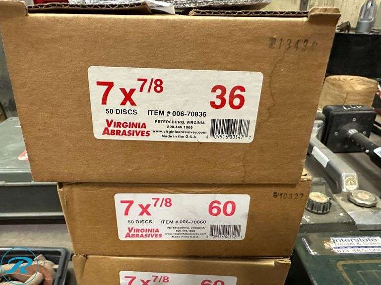 (6) Boxes of Virginia Abrasives 7" Sanding Discs, 36-100 Grit - Roller ...