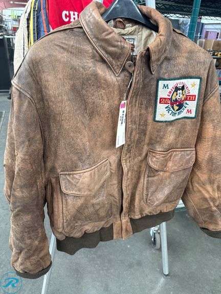 Disney Mickey Mouse ‘Victory Mickey’ Leather Bomber Jacket, XL, Brown ...